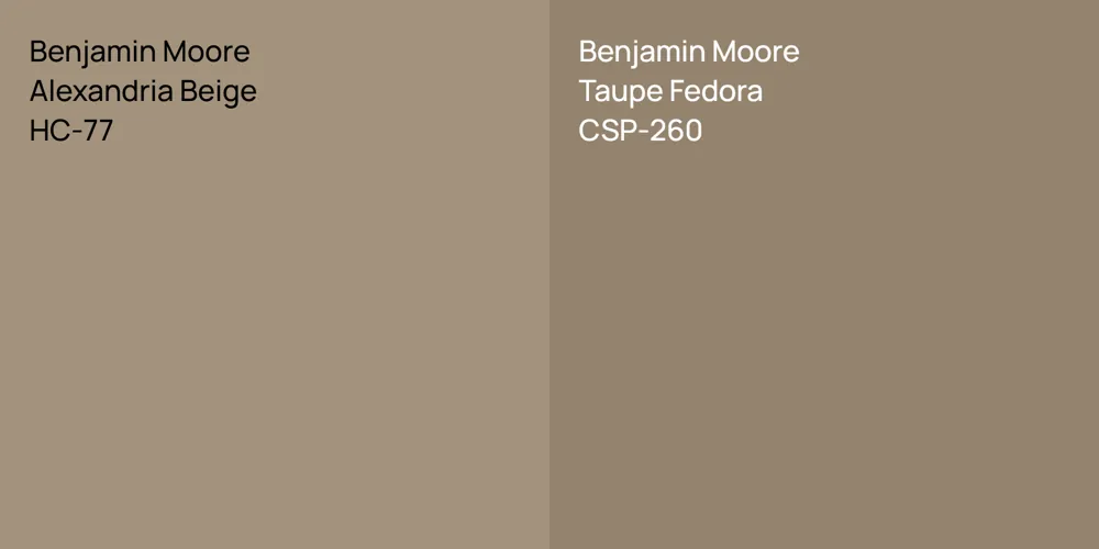 Benjamin Moore Alexandria Beige vs. Benjamin Moore Taupe Fedora comparison