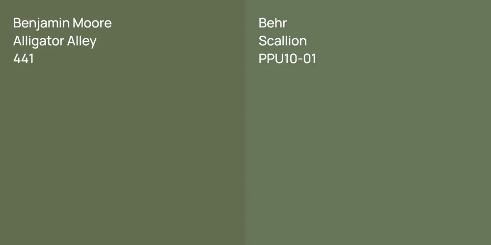 Benjamin Moore Alligator Alley vs. Behr Scallion comparison