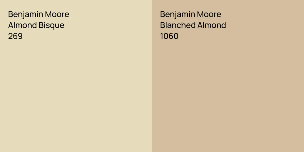 Benjamin Moore Almond Bisque vs. Benjamin Moore Blanched Almond comparison