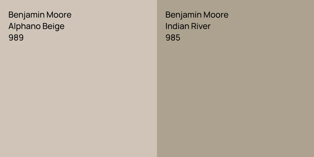 Benjamin Moore Alphano Beige vs. Benjamin Moore Indian River comparison