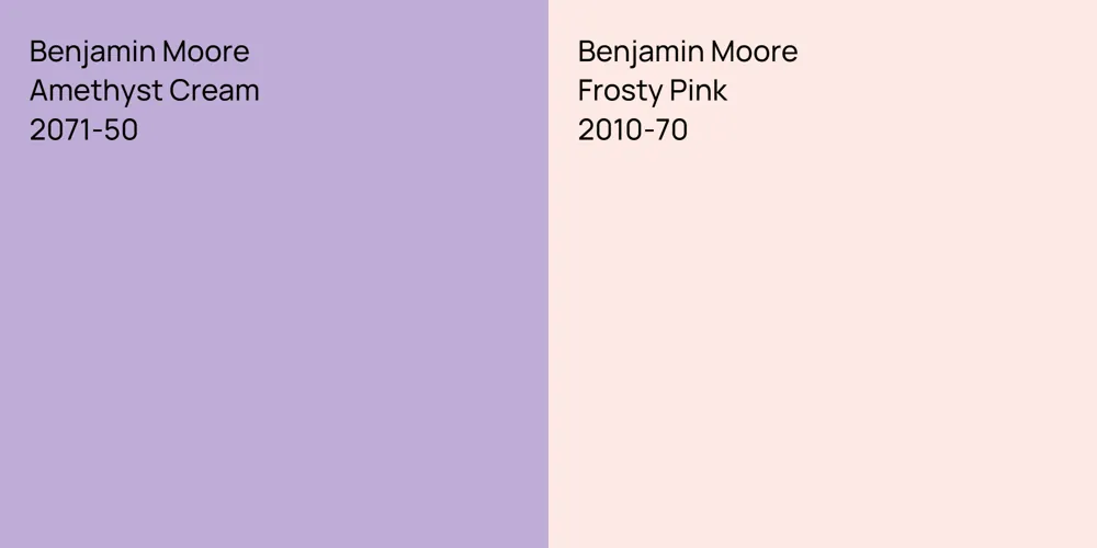 Benjamin Moore Amethyst Cream vs. Benjamin Moore Frosty Pink comparison