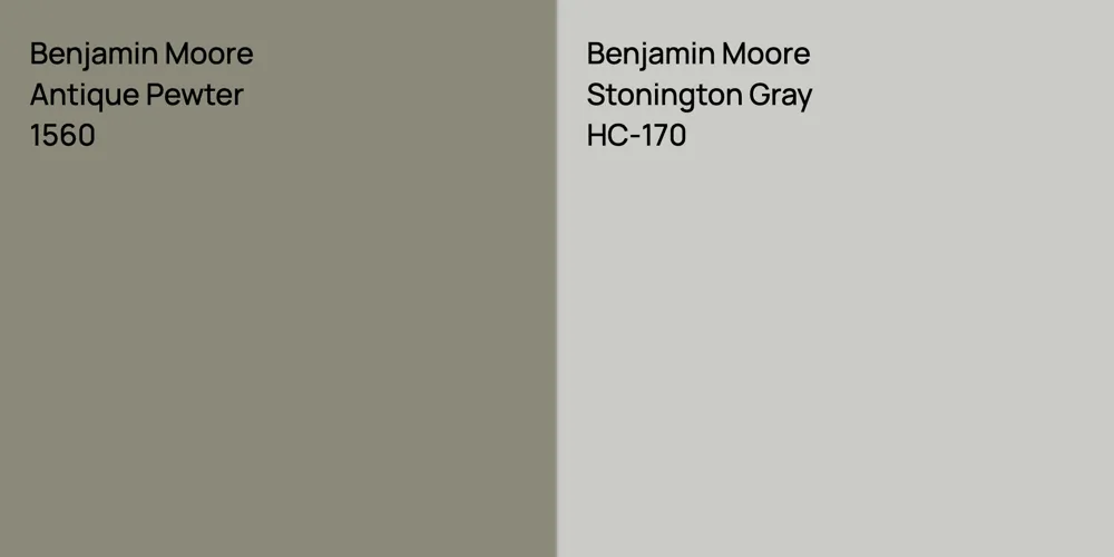 Benjamin Moore Antique Pewter vs. Benjamin Moore Stonington Gray comparison