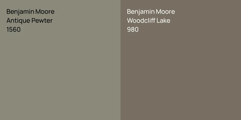 Benjamin Moore Antique Pewter vs. Benjamin Moore Woodcliff Lake comparison