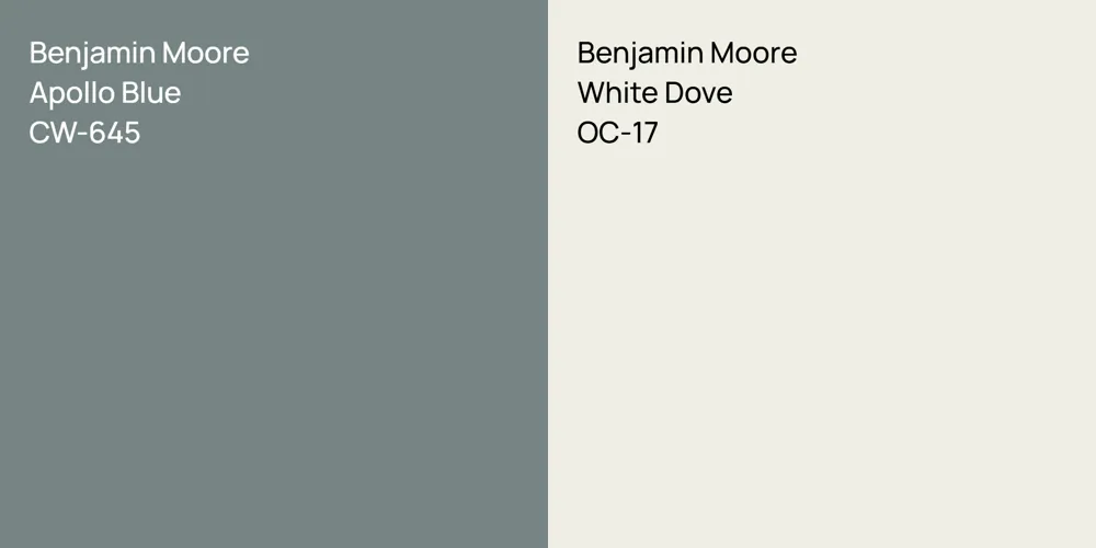 Benjamin Moore Apollo Blue vs. Benjamin Moore White Dove comparison