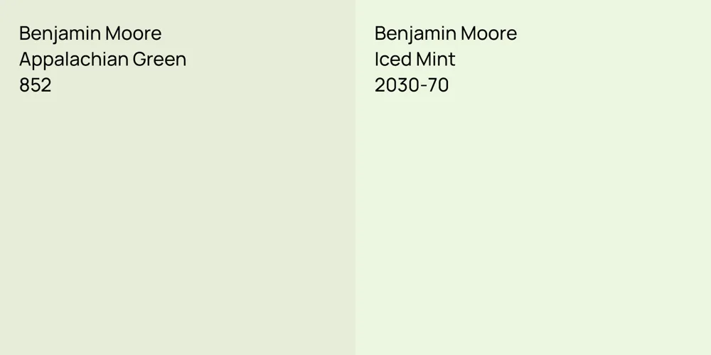 Benjamin Moore Appalachian Green vs. Benjamin Moore Iced Mint comparison