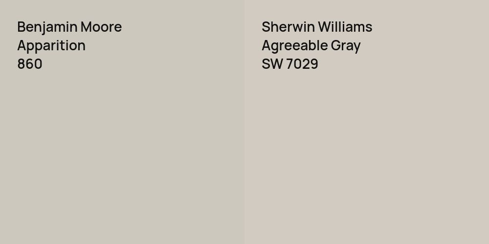 Benjamin Moore Apparition vs. Sherwin Williams Agreeable Gray comparison