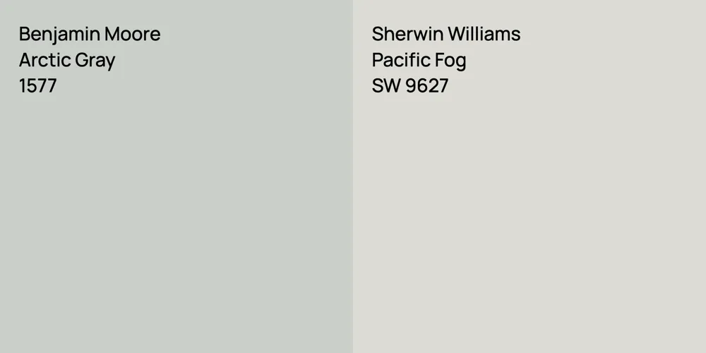 Benjamin Moore Arctic Gray vs. Sherwin Williams Pacific Fog comparison