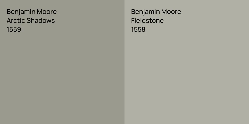 Benjamin Moore Arctic Shadows vs. Benjamin Moore Fieldstone comparison