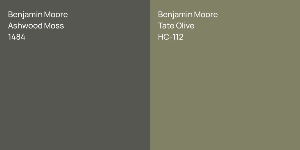 Benjamin Moore Ashwood Moss vs. Benjamin Moore Tate Olive comparison