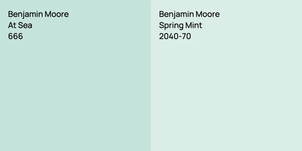 Benjamin Moore At Sea vs. Benjamin Moore Spring Mint comparison