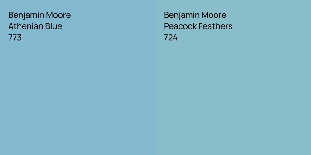 Benjamin Moore Athenian Blue vs. Benjamin Moore Peacock Feathers comparison