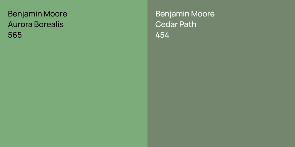 Benjamin Moore Aurora Borealis vs. Benjamin Moore Cedar Path comparison