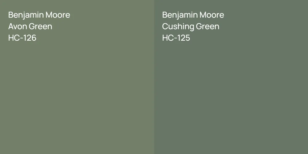Benjamin Moore Avon Green vs. Benjamin Moore Cushing Green comparison