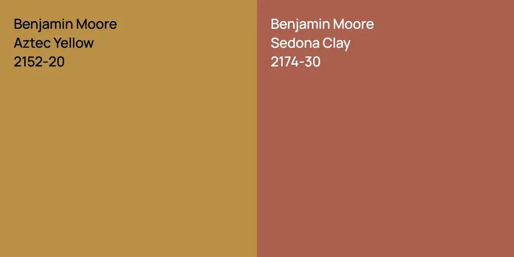 Benjamin Moore Aztec Yellow vs. Benjamin Moore Sedona Clay comparison