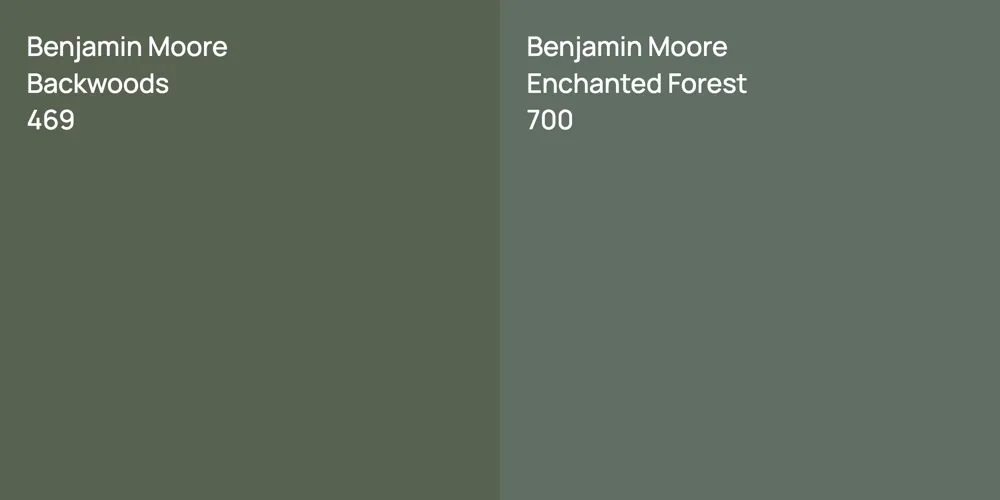 Benjamin Moore Backwoods vs. Benjamin Moore Enchanted Forest comparison