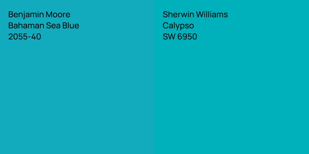 Benjamin Moore Bahaman Sea Blue vs. Sherwin Williams Calypso comparison