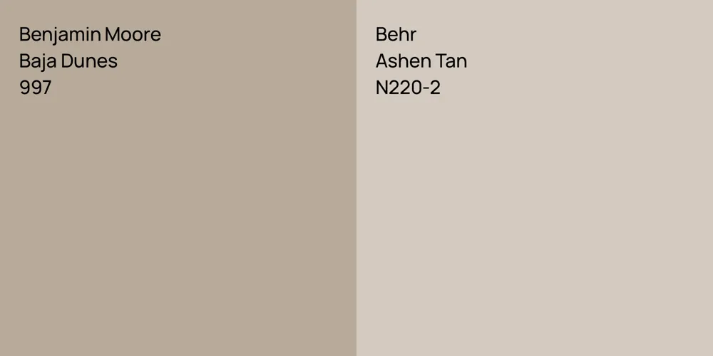 Benjamin Moore Baja Dunes vs. Behr Ashen Tan comparison