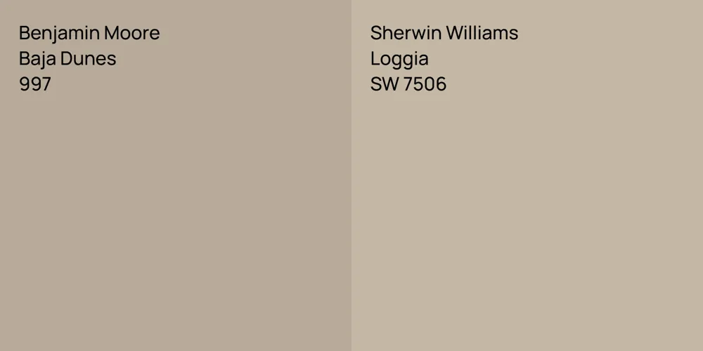 Benjamin Moore Baja Dunes vs. Sherwin Williams Loggia comparison