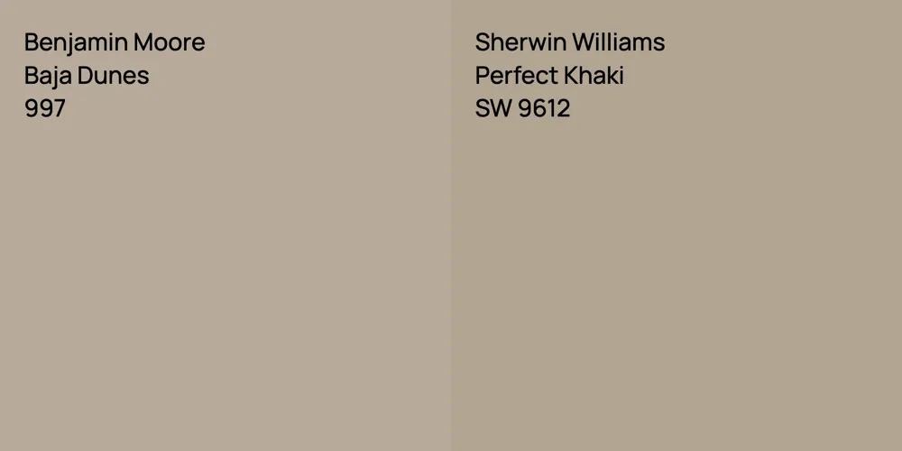 Benjamin Moore Baja Dunes vs. Sherwin Williams Perfect Khaki comparison