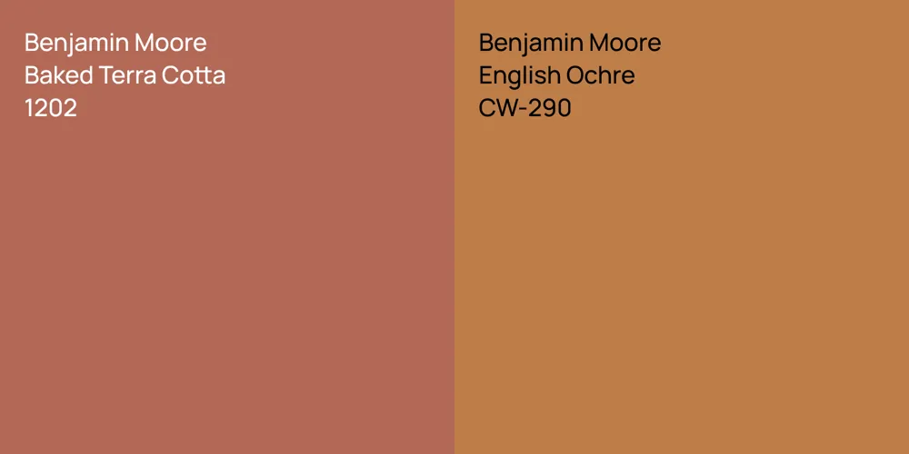 Benjamin Moore Baked Terra Cotta vs. Benjamin Moore English Ochre comparison