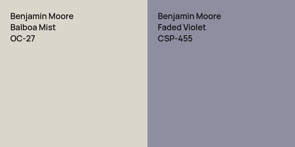Benjamin Moore Balboa Mist vs. Benjamin Moore Faded Violet comparison