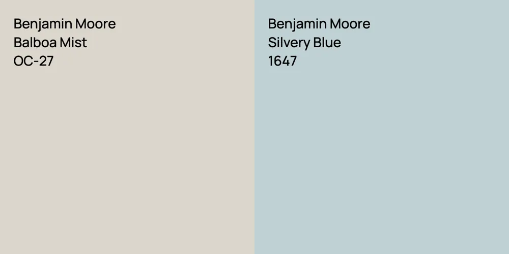 Benjamin Moore Balboa Mist vs. Benjamin Moore Silvery Blue comparison