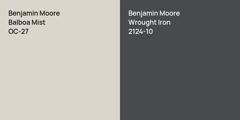 Benjamin Moore Balboa Mist vs. Benjamin Moore Wrought Iron comparison