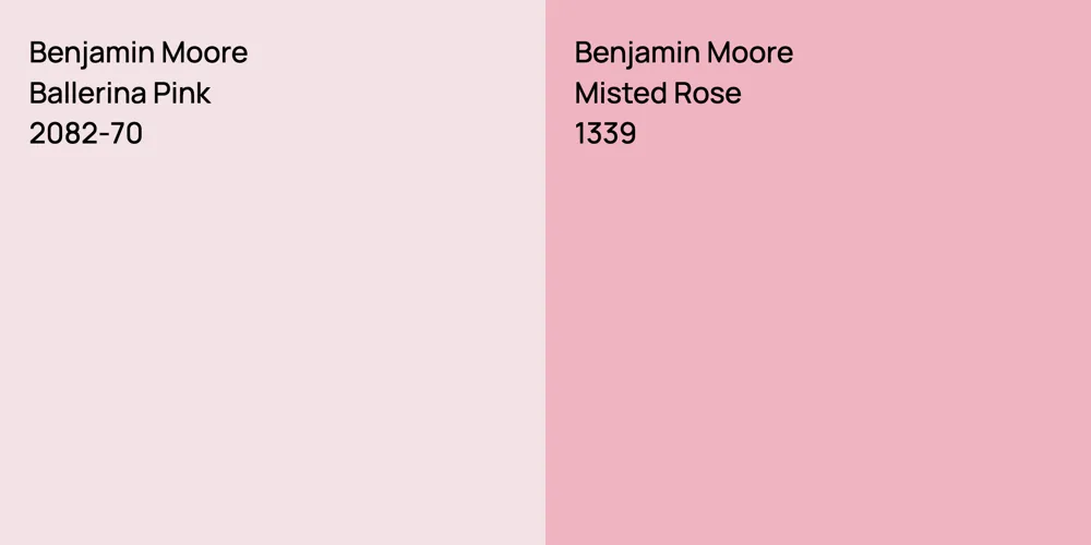 Benjamin Moore Ballerina Pink vs. Benjamin Moore Misted Rose comparison