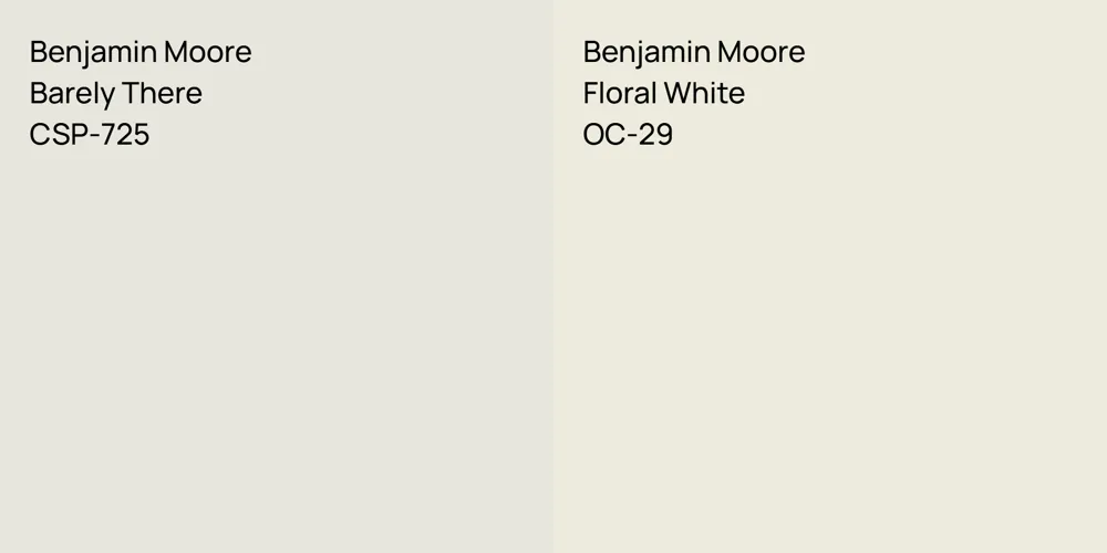 Benjamin Moore Barely There vs. Benjamin Moore Floral White comparison