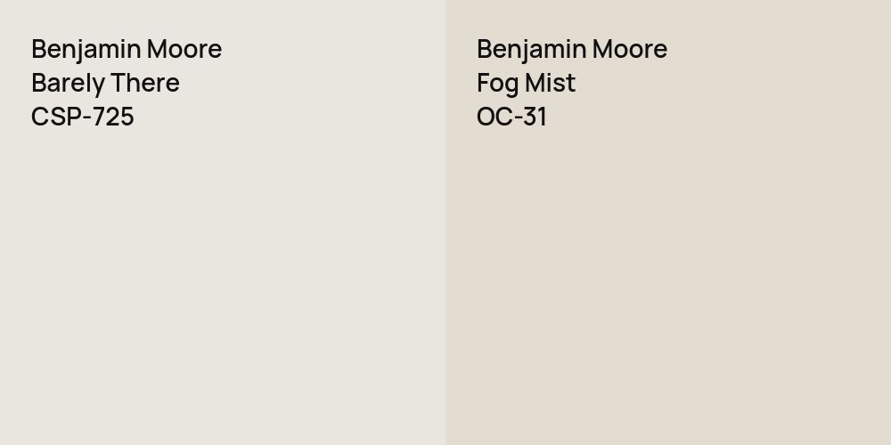 Benjamin Moore Barely There vs. Benjamin Moore Fog Mist comparison