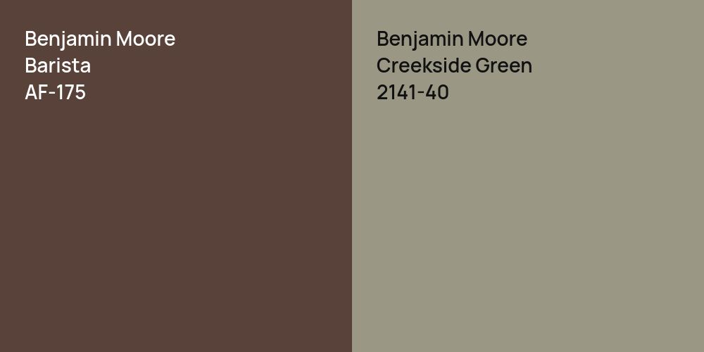 Benjamin Moore Barista vs. Benjamin Moore Creekside Green comparison