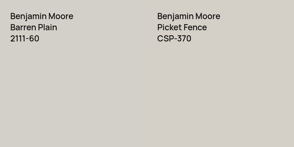 Benjamin Moore Barren Plain vs. Benjamin Moore Picket Fence comparison