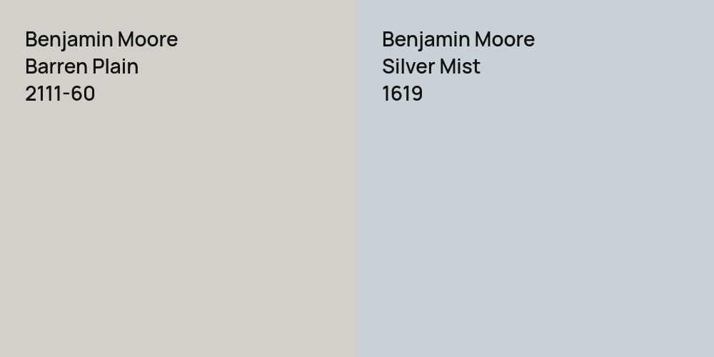 Benjamin Moore Barren Plain vs. Benjamin Moore Silver Mist comparison