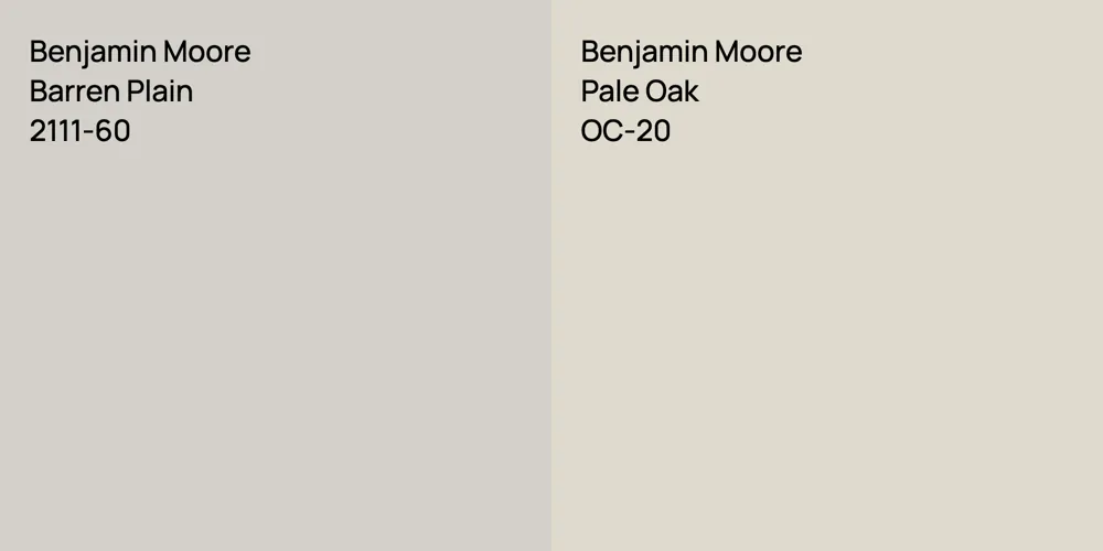 Benjamin Moore Barren Plain vs. Benjamin Moore Pale Oak comparison