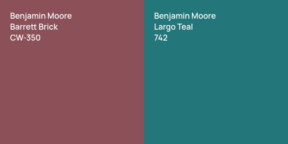 Benjamin Moore Barrett Brick vs. Benjamin Moore Largo Teal comparison
