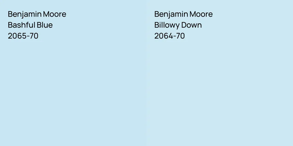 Benjamin Moore Bashful Blue vs. Benjamin Moore Billowy Down comparison