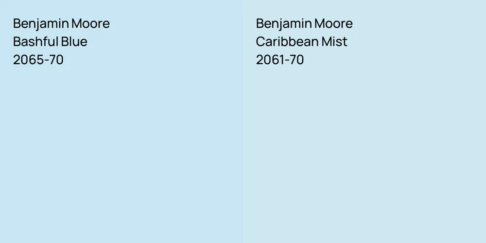 Benjamin Moore Bashful Blue vs. Benjamin Moore Caribbean Mist comparison