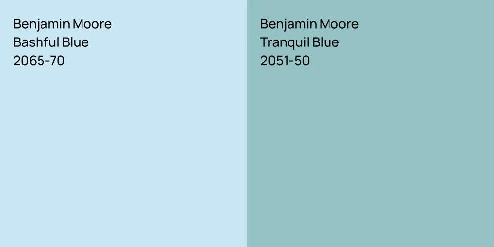 Benjamin Moore Bashful Blue vs. Benjamin Moore Tranquil Blue comparison
