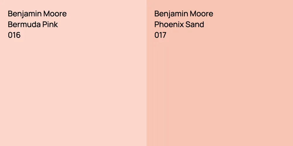 Benjamin Moore Bermuda Pink vs. Benjamin Moore Phoenix Sand comparison