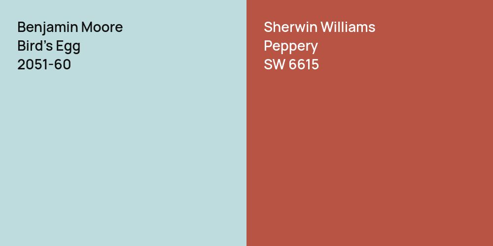 Benjamin Moore Bird's Egg vs. Sherwin Williams Peppery comparison