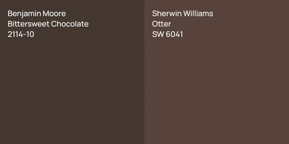 Benjamin Moore Bittersweet Chocolate vs. Sherwin Williams Otter comparison