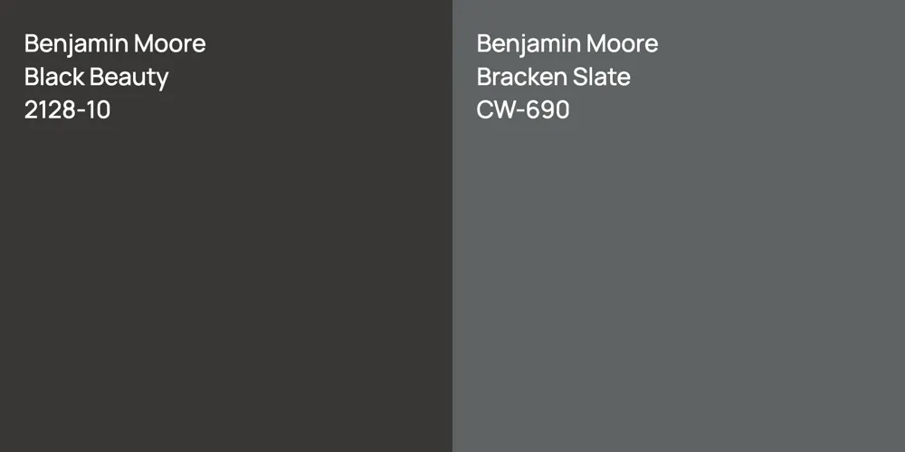 Benjamin Moore Black Beauty vs. Benjamin Moore Bracken Slate comparison