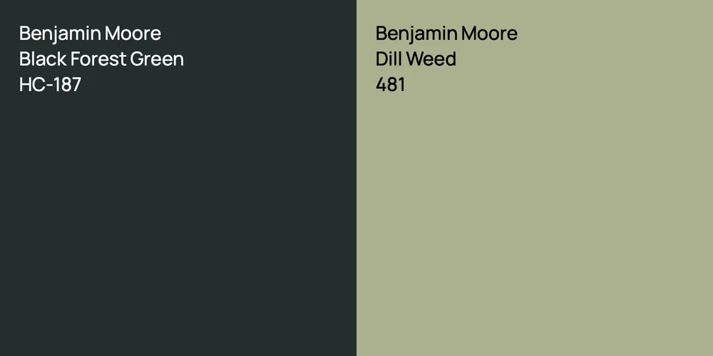 Benjamin Moore Black Forest Green vs. Benjamin Moore Dill Weed comparison