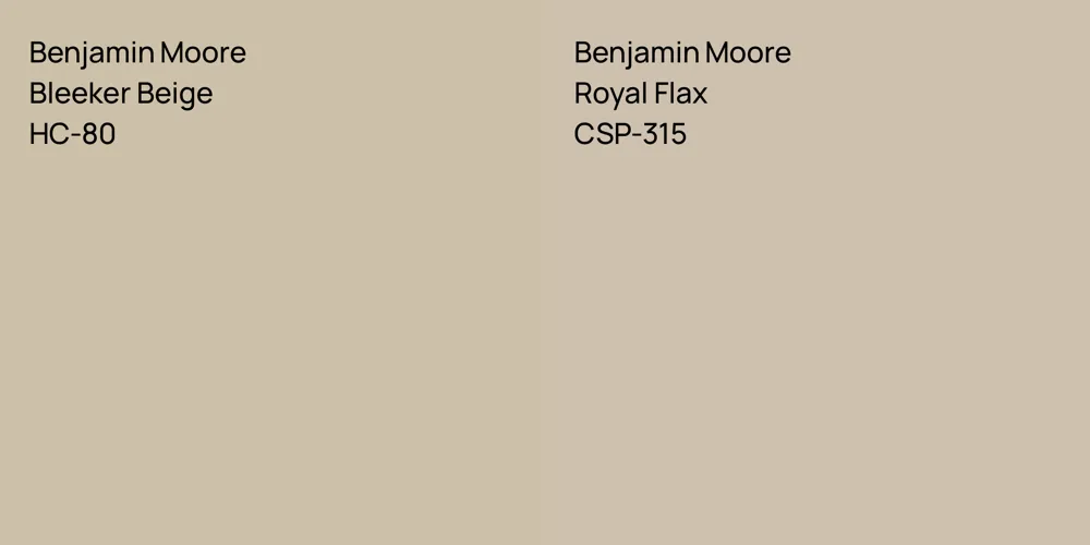 Benjamin Moore Bleeker Beige vs. Benjamin Moore Royal Flax comparison