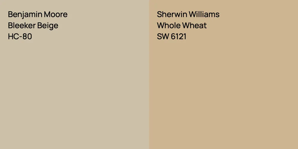 Benjamin Moore Bleeker Beige vs. Sherwin Williams Whole Wheat comparison