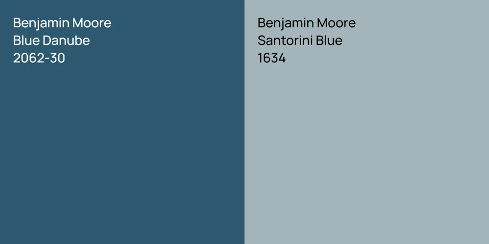 Benjamin Moore Blue Danube vs. Benjamin Moore Santorini Blue comparison