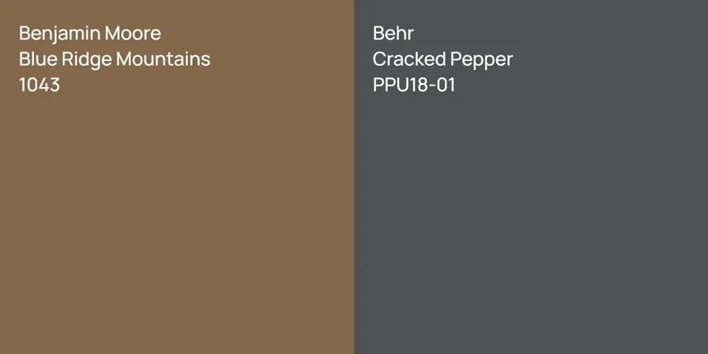 Benjamin Moore Blue Ridge Mountains vs. Behr Cracked Pepper comparison