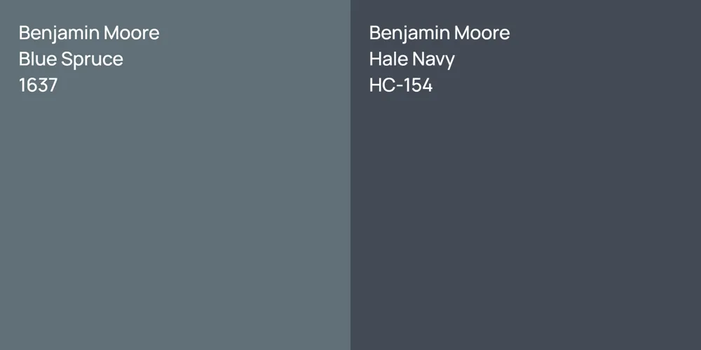 Benjamin Moore Blue Spruce vs. Benjamin Moore Hale Navy comparison