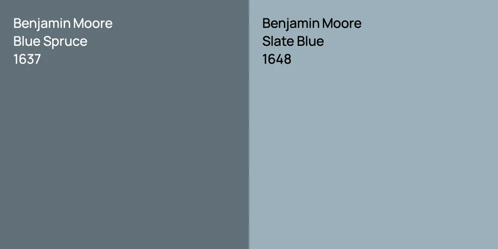 Benjamin Moore Blue Spruce vs. Benjamin Moore Slate Blue comparison