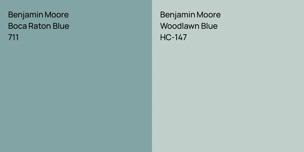 Benjamin Moore Boca Raton Blue vs. Benjamin Moore Woodlawn Blue comparison